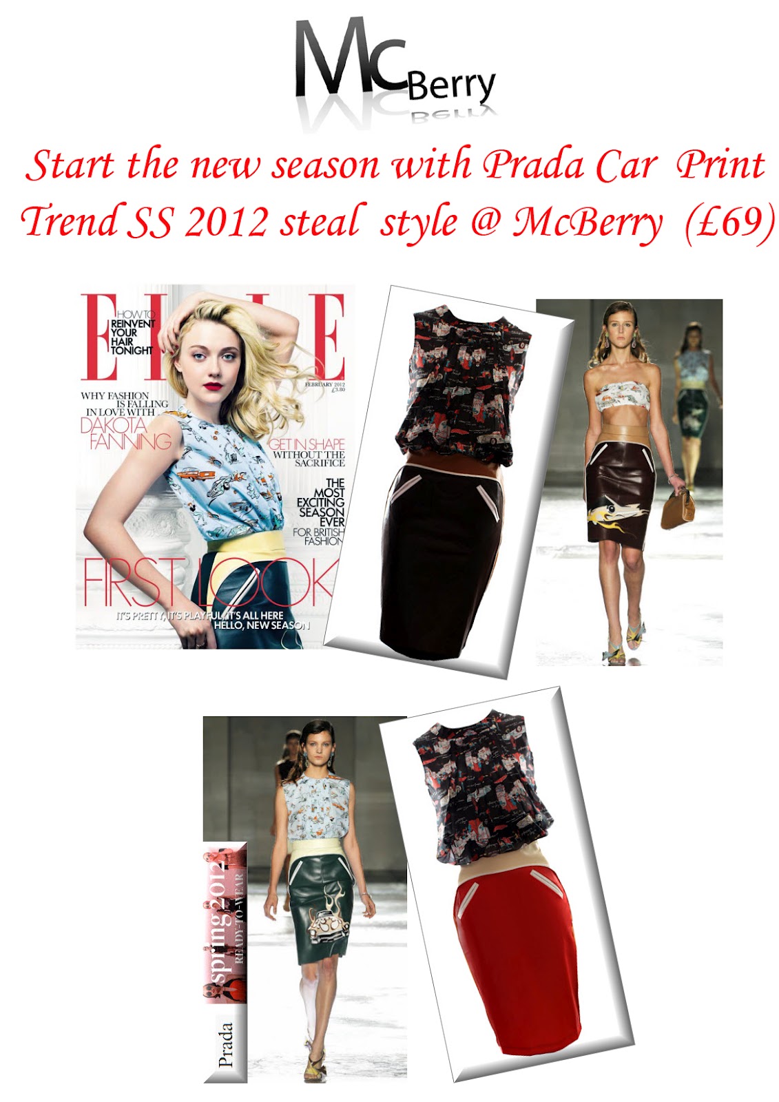 Prada Car Print Dress as worn by Dakota Fanning in ELLE Magazine