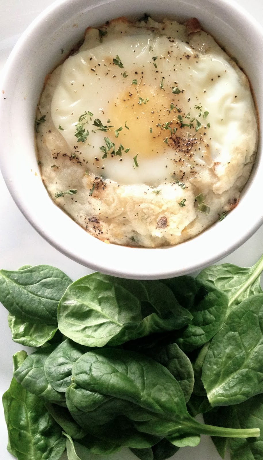 Baked Eggs & Cheesy Mashed Potato Bowls
