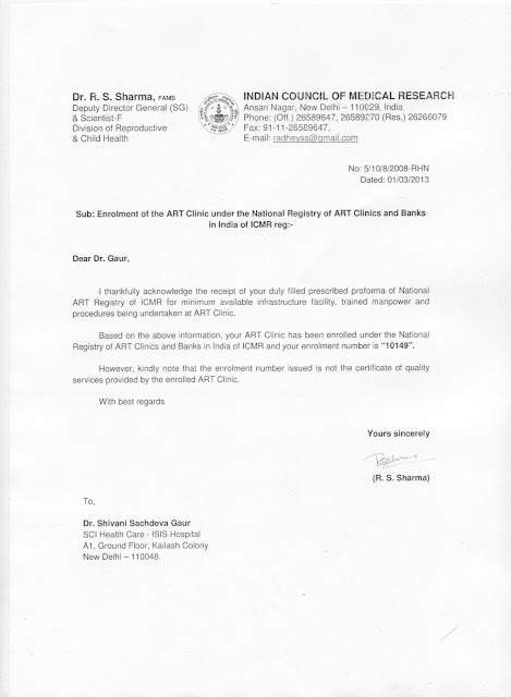 SCI is on the National Registry of ART Clinics with ICMR