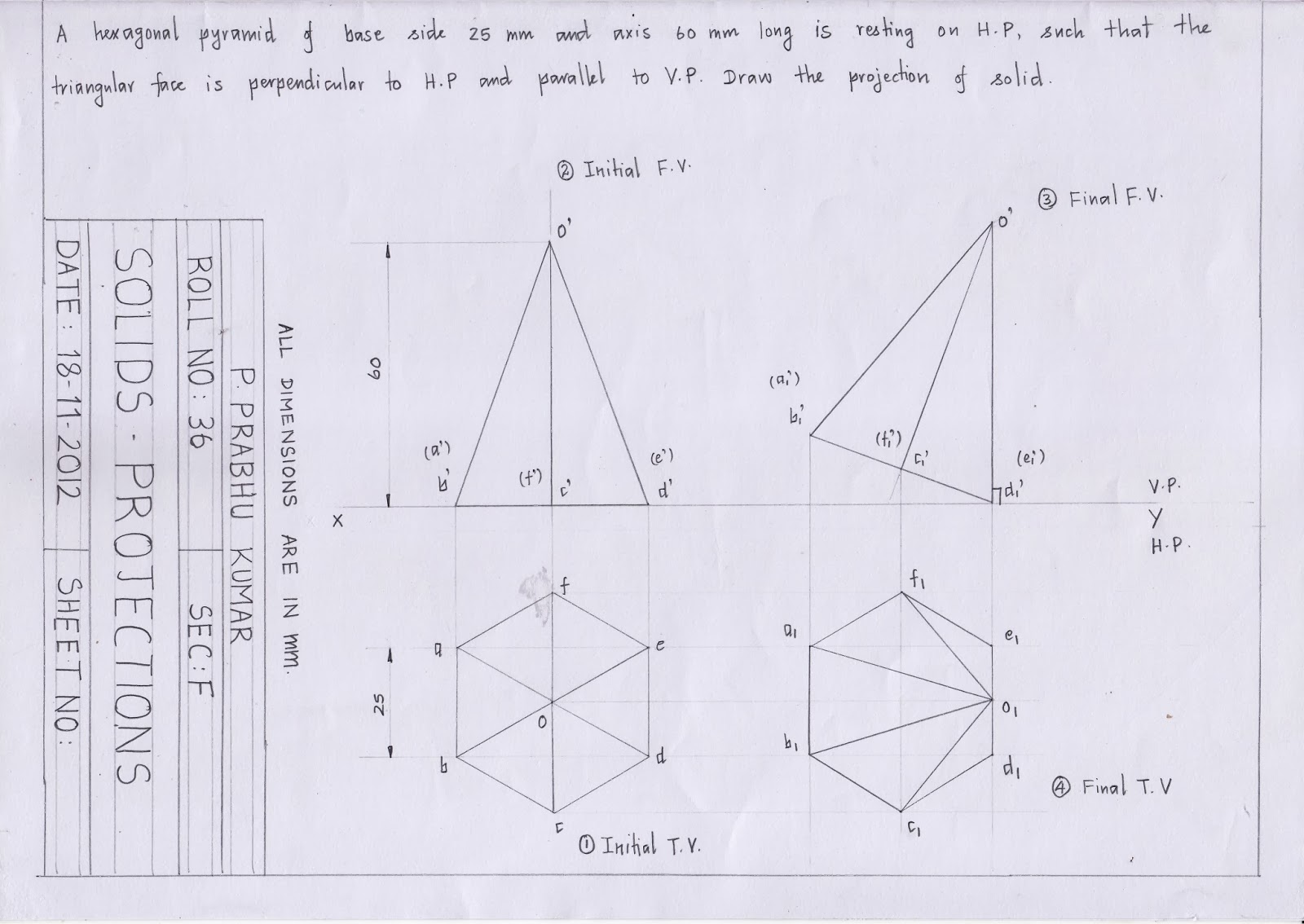 engineering graphics for engineers: projection of solids - hexagonal ...