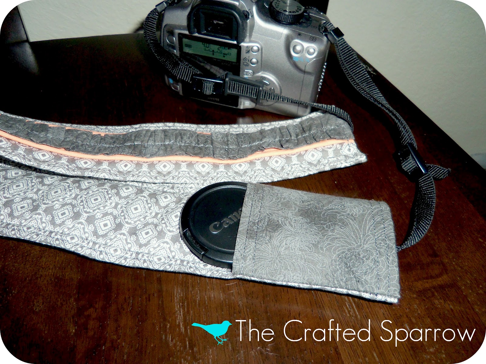 DIY Camera Strap Cover with Lense Cap Pocket - The Crafted Sparrow
