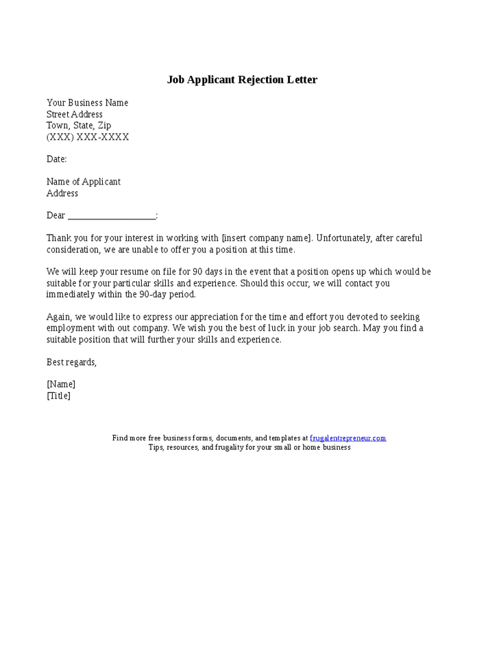 Job Rejection Letter Sample To Applicant - Invoice Template