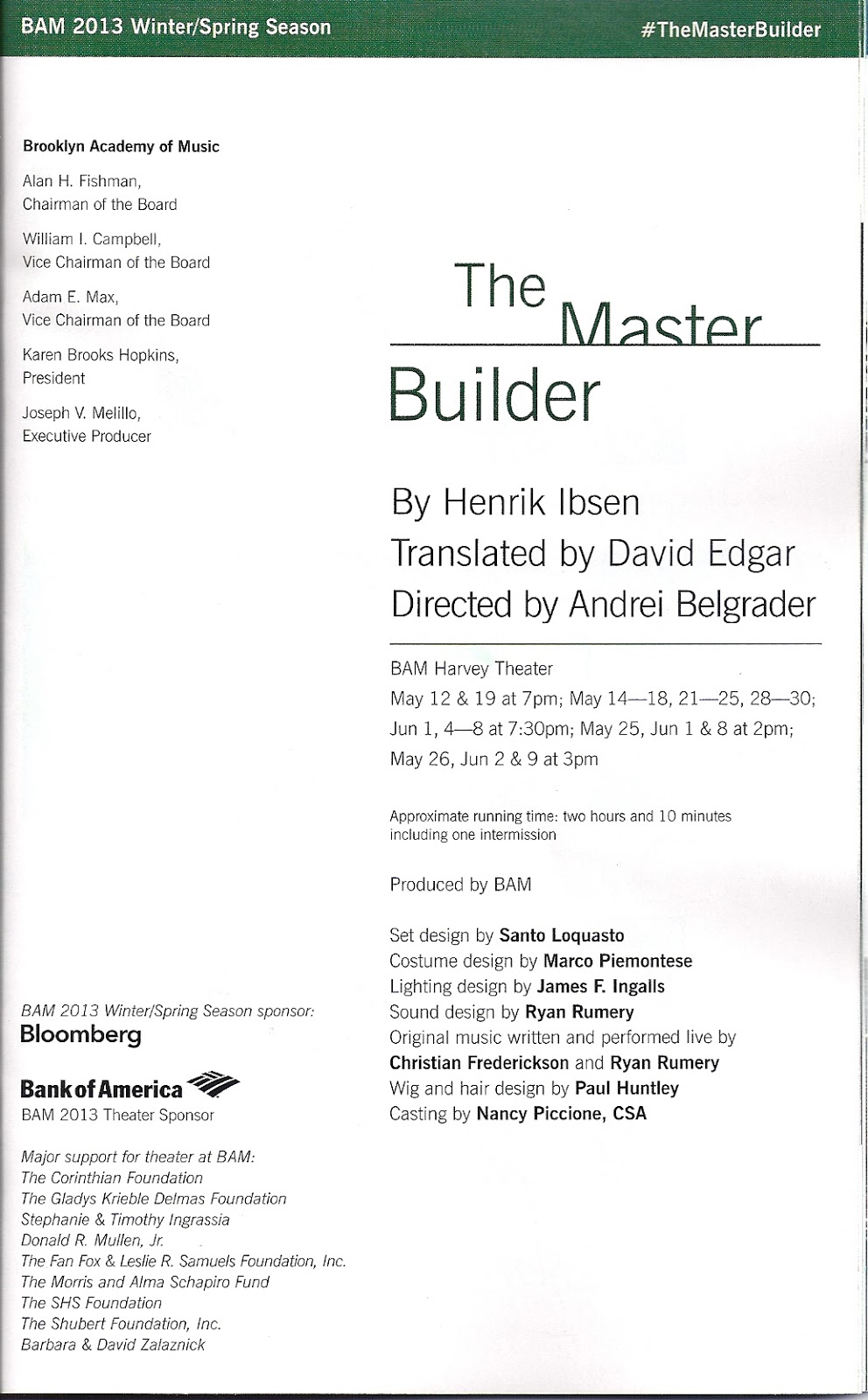 THEATRE'S LEITER SIDE: 20. Review of THE MASTER BUILDER (June 1, 2013)