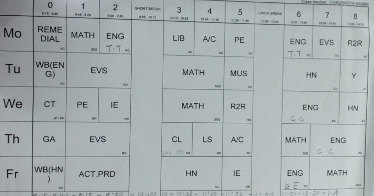 Revised Time Table of class 4B