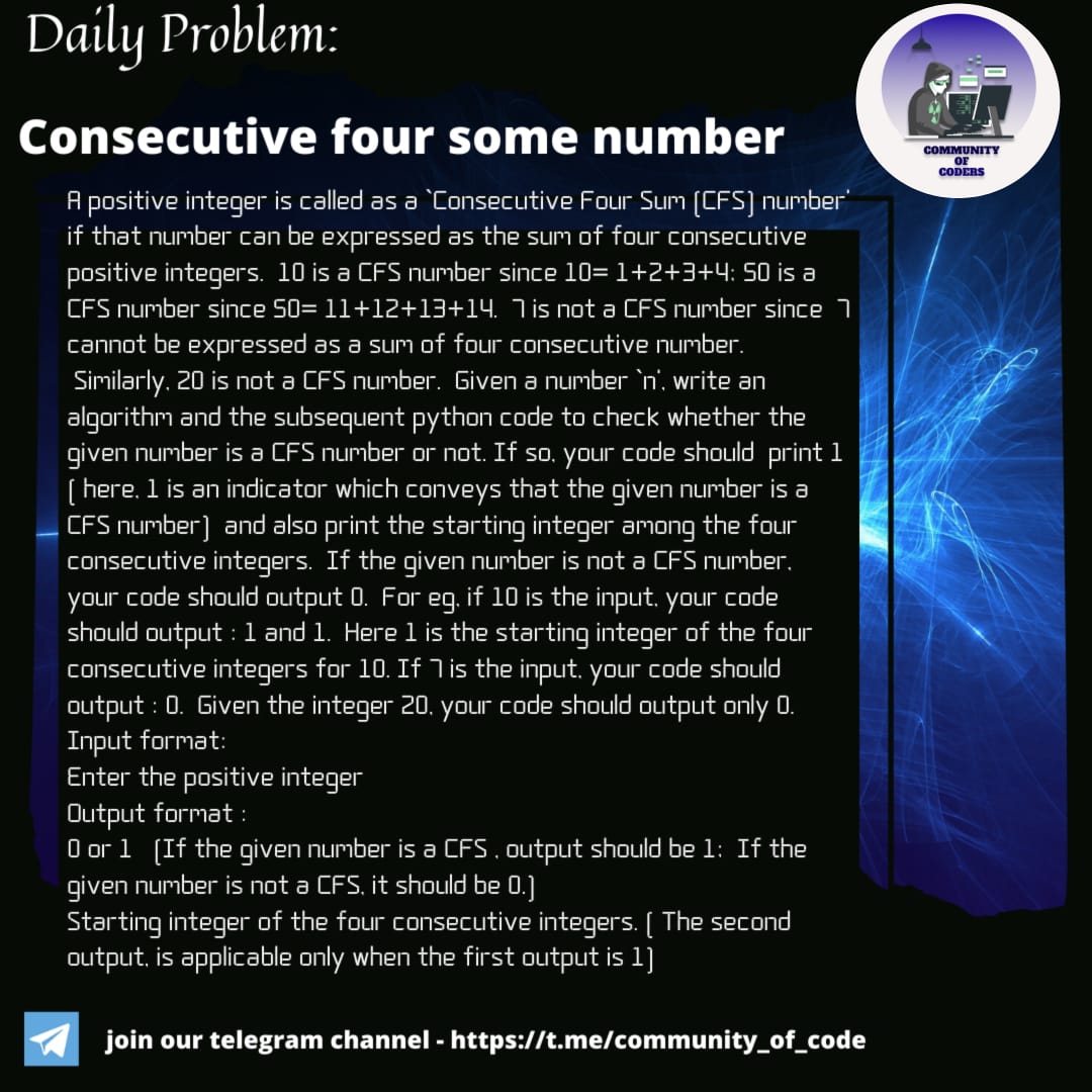 Consecutive Four Sum Number PYTHON consecutive-four-sum-number-python
