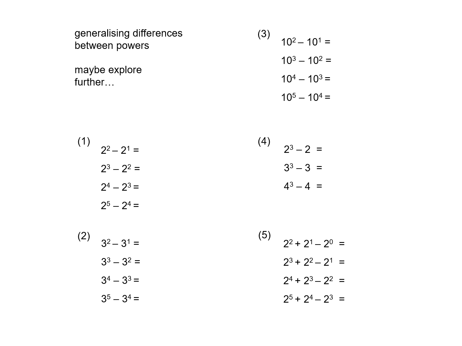 MEDIAN Don Steward mathematics teaching: difference between powers