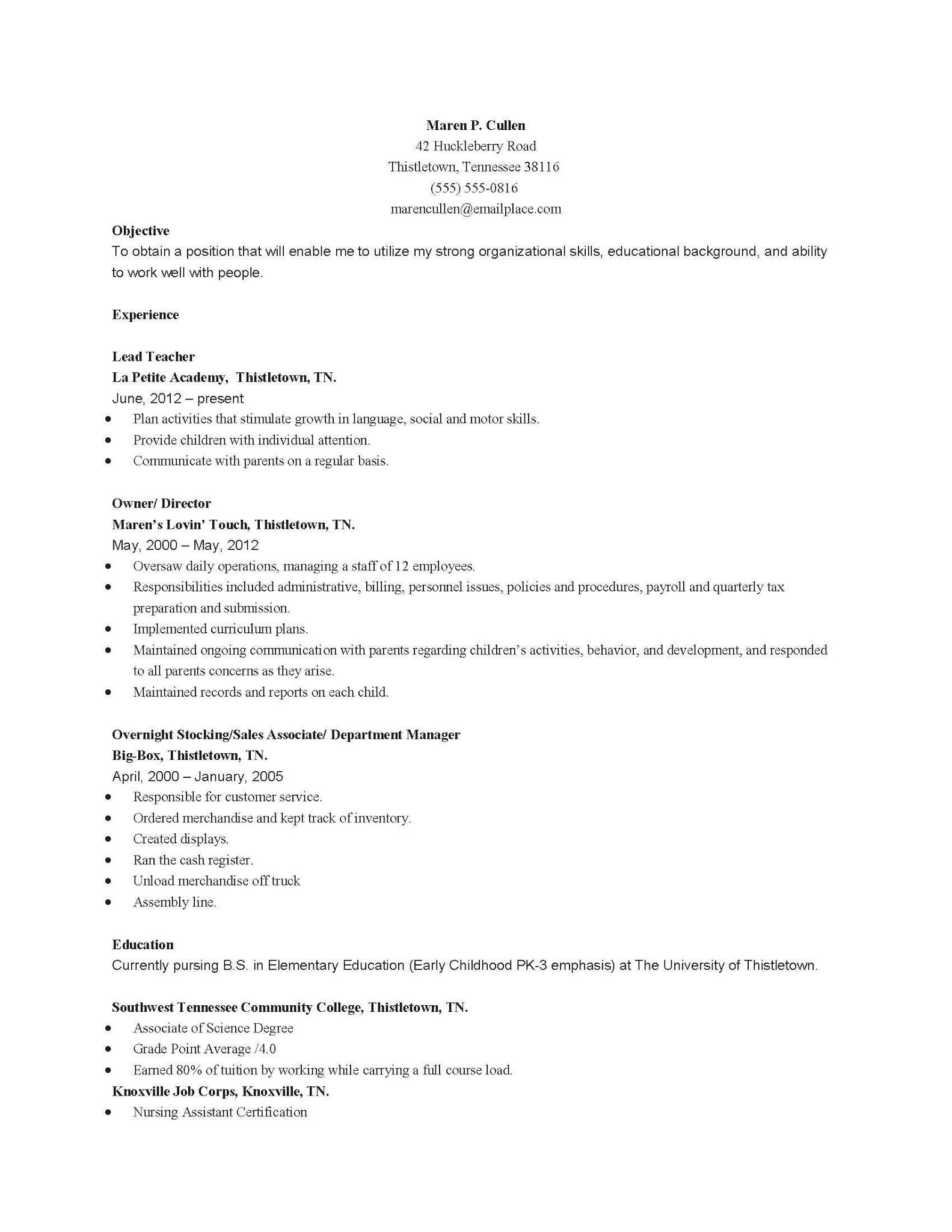 Child Development Resume ~ Resume Letter