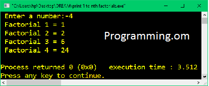 Program in c++ to print 1 to nth numbers of factorial