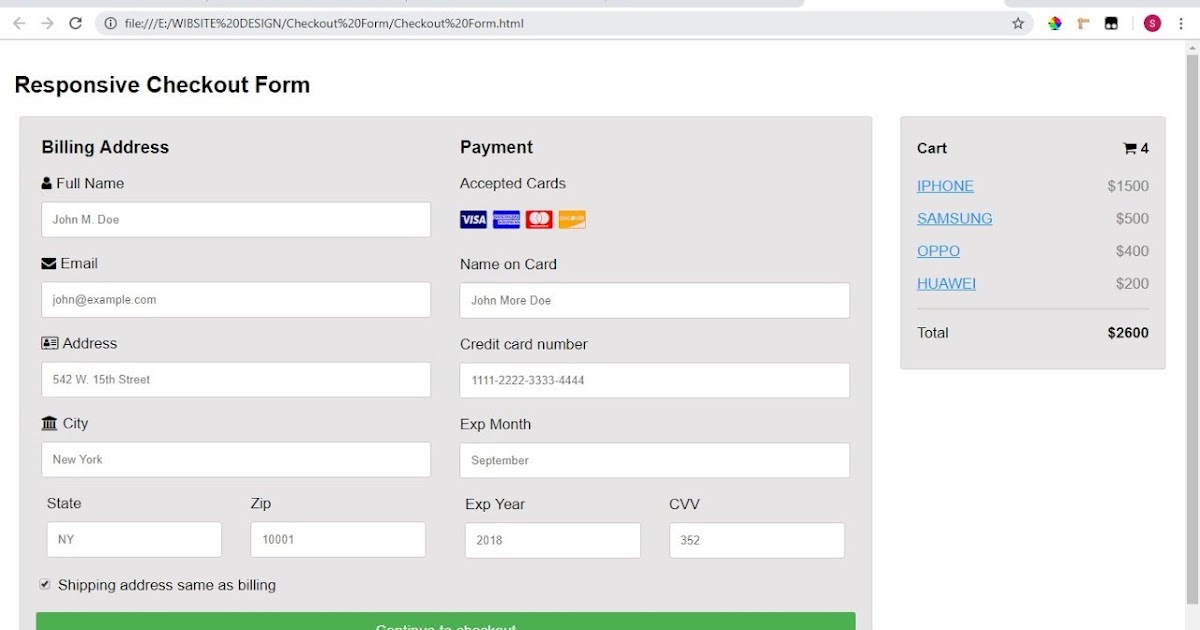 How to Design Checkout Form HTML and CSS