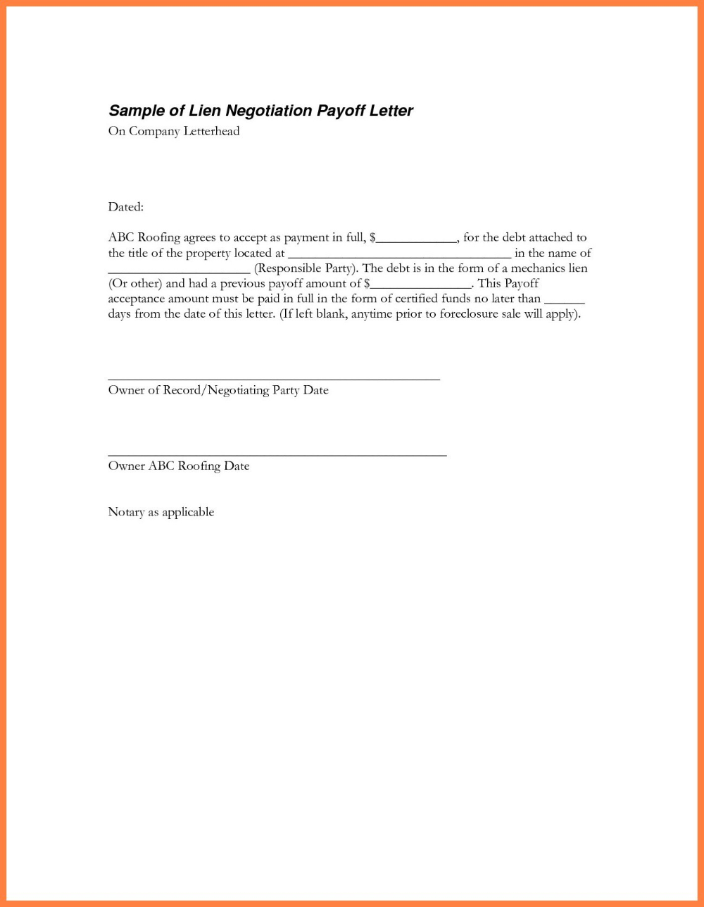 Payoff Letter Template - Billing Template