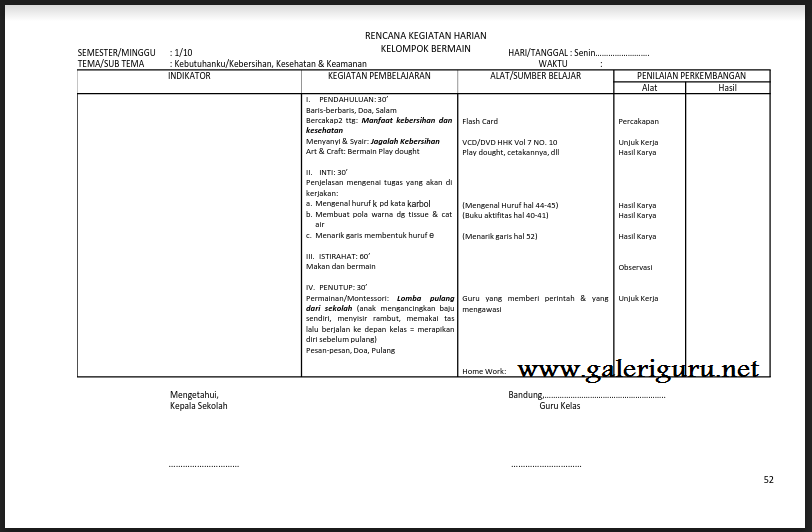 Contoh RPPH PAUD Minggu ke 10 Kurikulum 2013 | Galery Berkas Sekolah