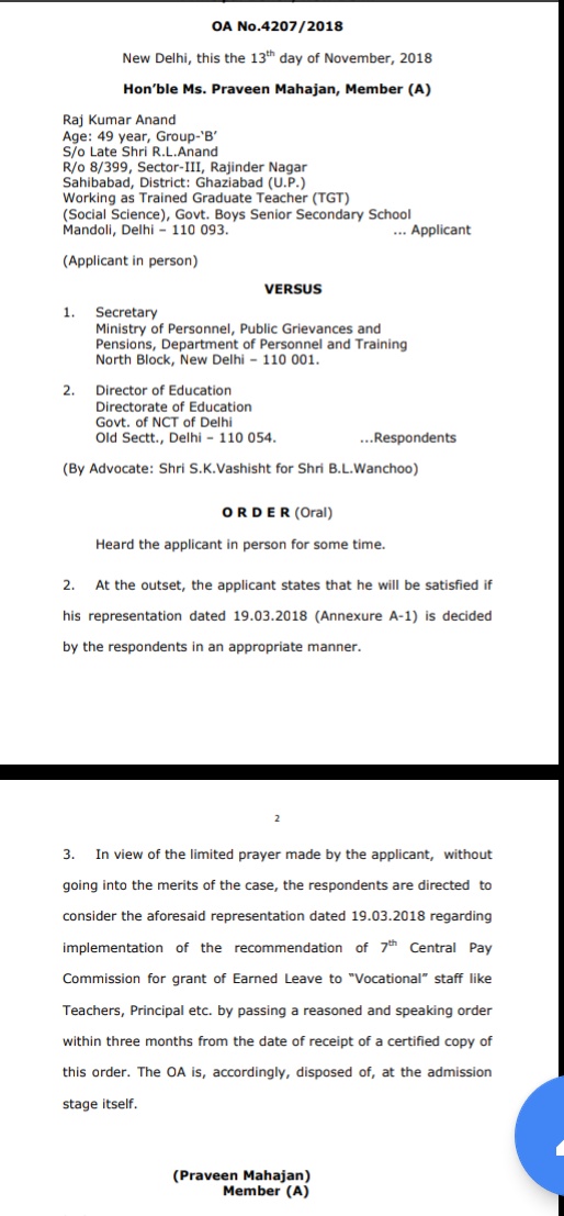 CAT ORDERED DoE to issue Speaking order regarding EARNED LEAVES TO ...