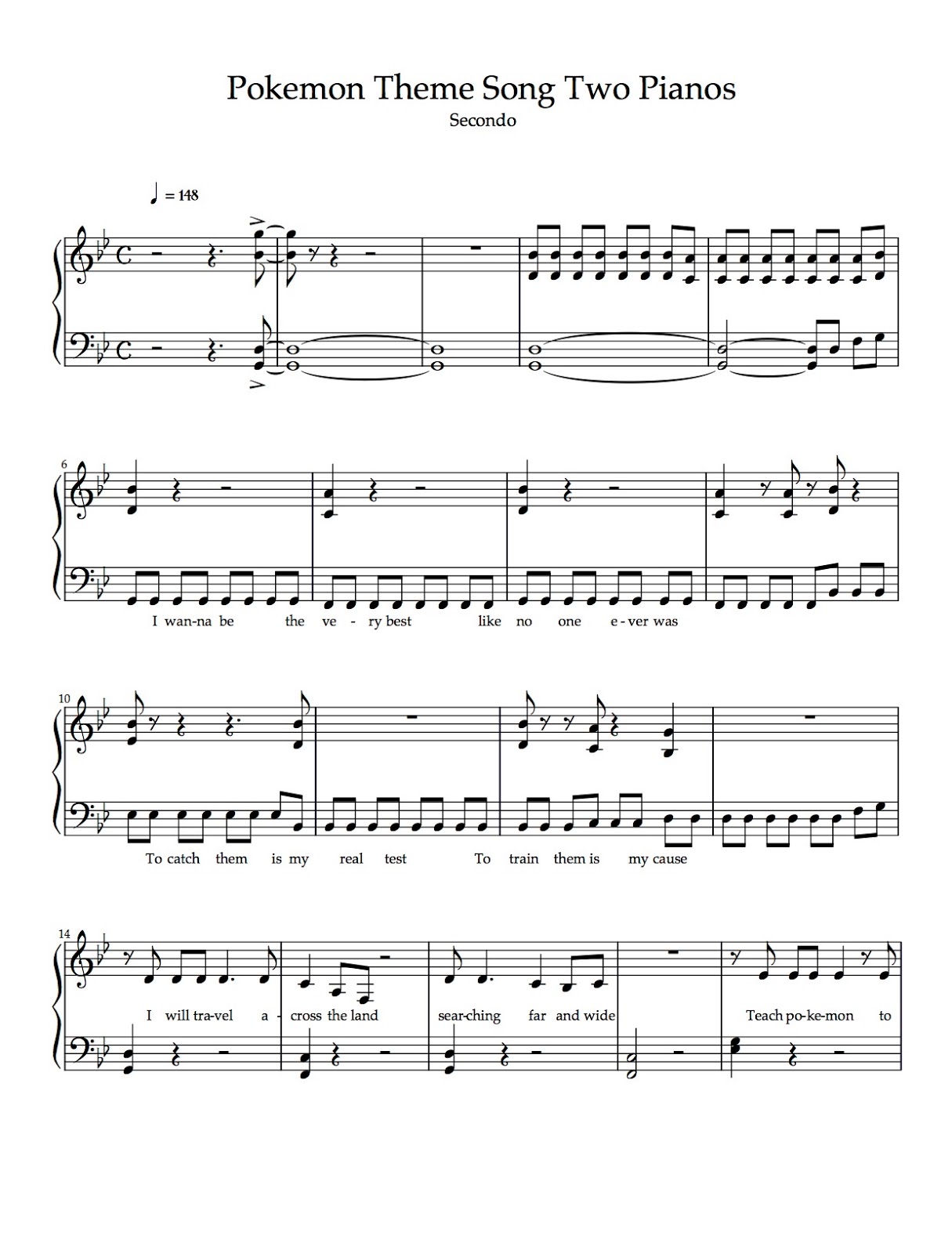 Utterly Music: [Piano Scores] Pokemon Theme Song for Two Pianos