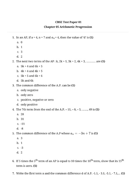 Arithmetic Progression worksheet-1 Arithmetic Progression worksheet-1