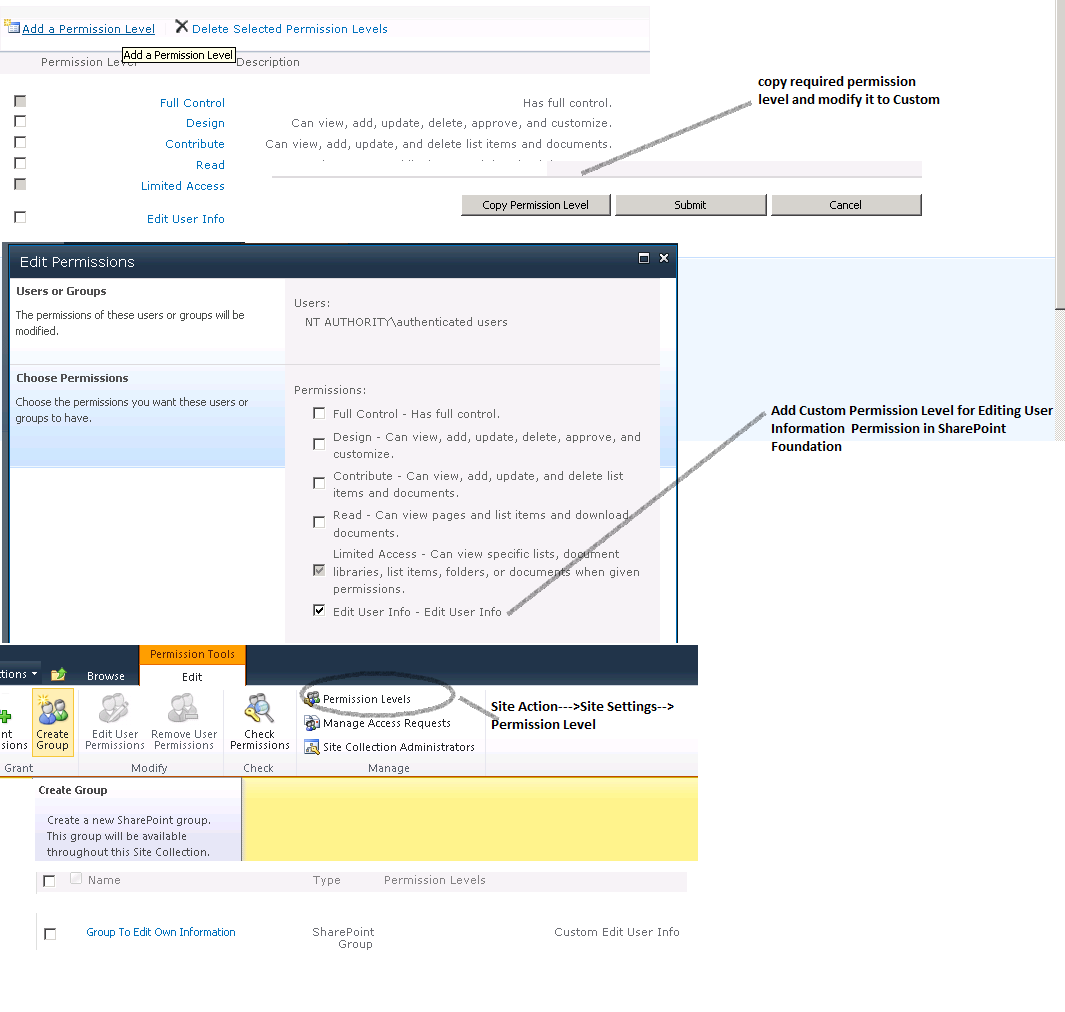 Sharepoint Assign Custom Permission Levels In User Information List
