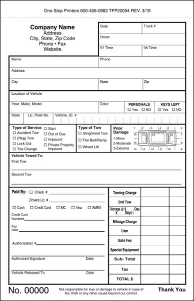Towing Receipt - Invoice Template
