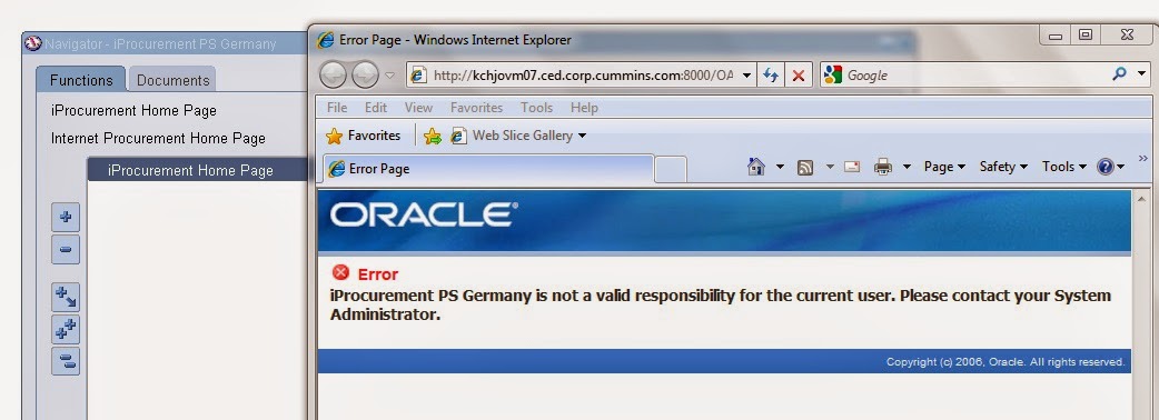 XXX is not a valid responsibility for the current user. Please contact ...
