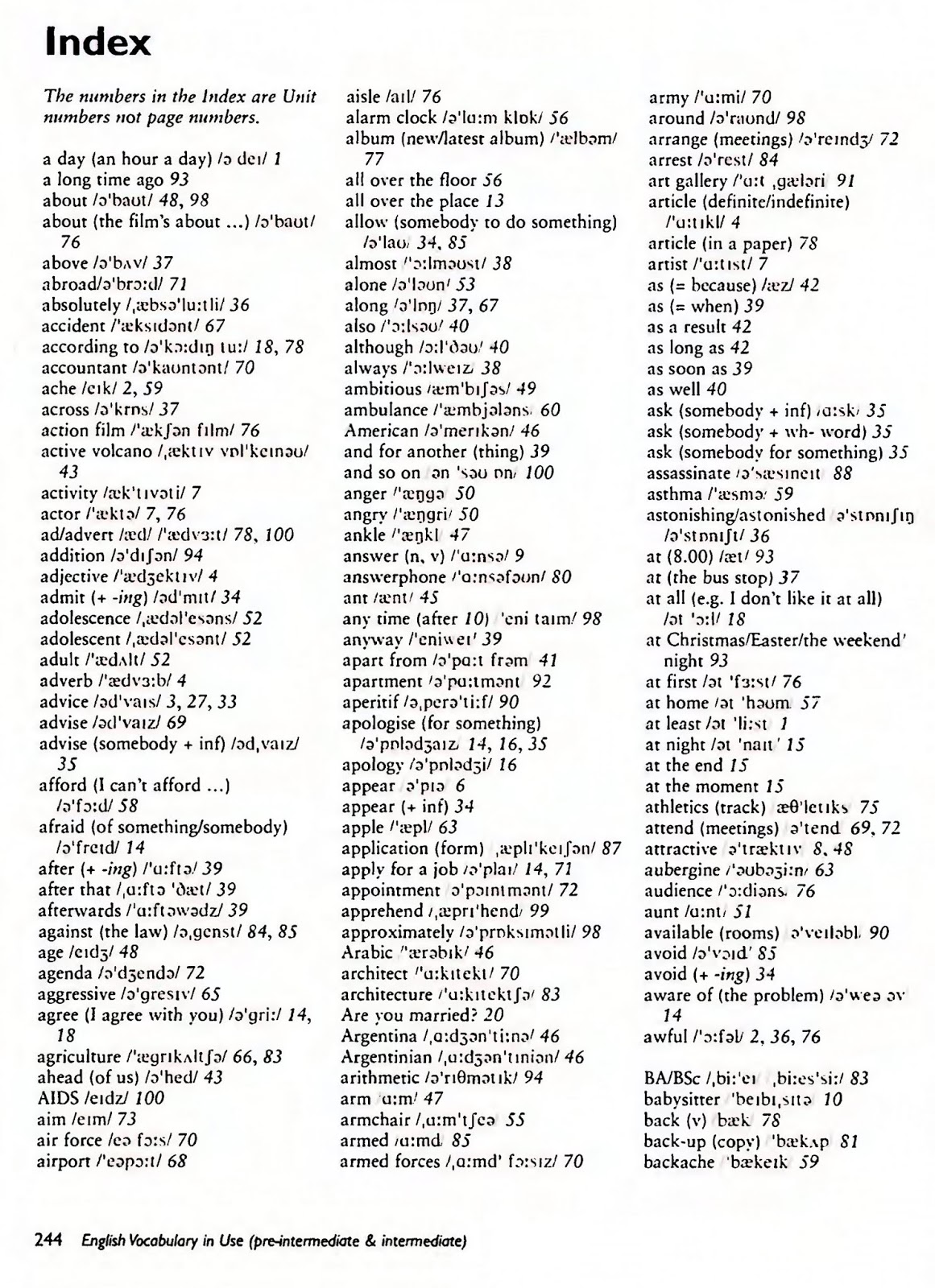 Phonetic, Pronunciation and Index - Vocabulary in Use Pre Inter