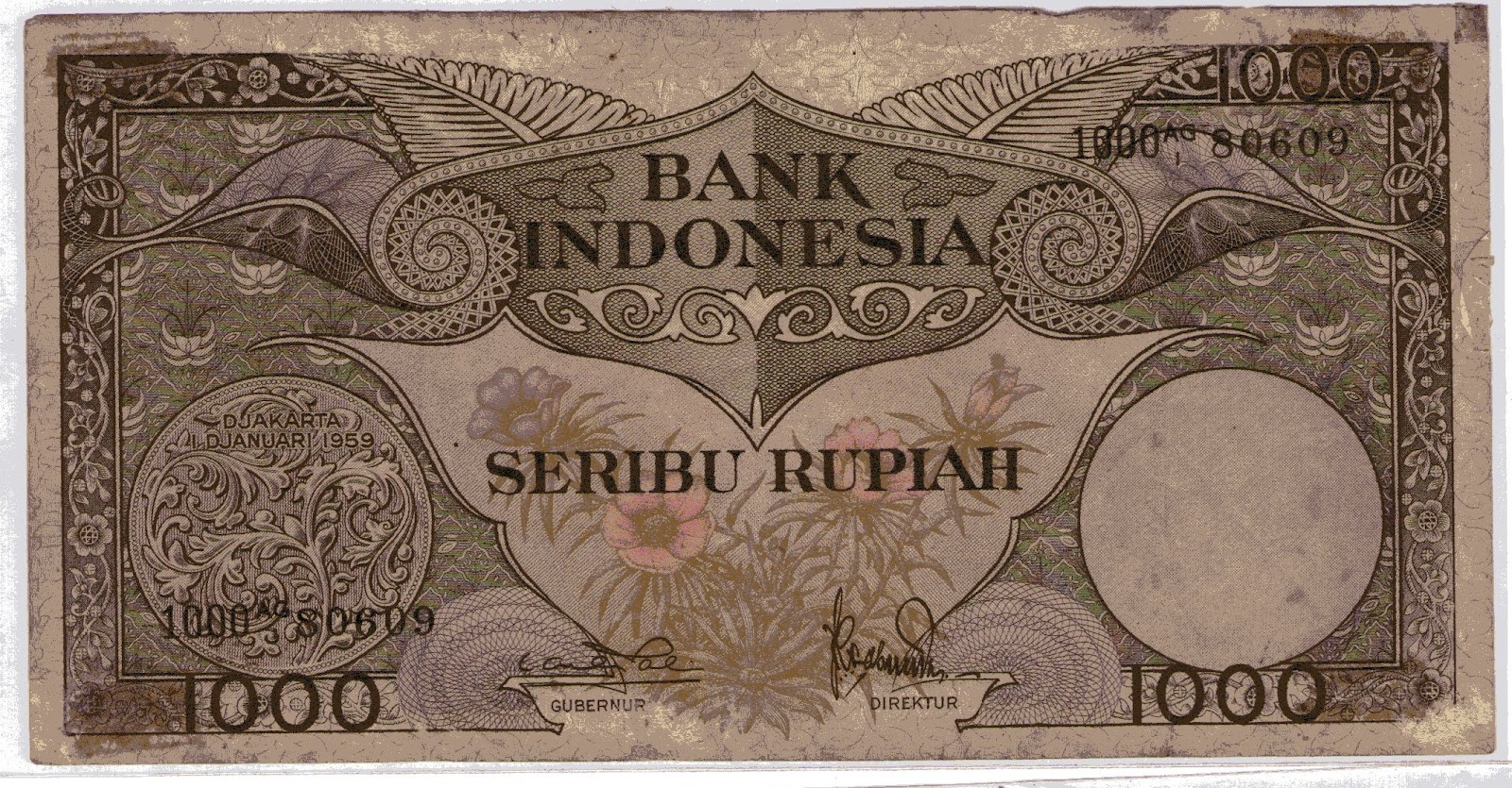 KOLEKTOR UANG JADUL: SERIBU RUPIAH RP.1.000 TAHU 1959