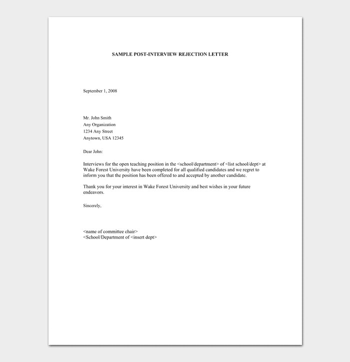 Rejection Letter Template After Interview ~ Resume Letter