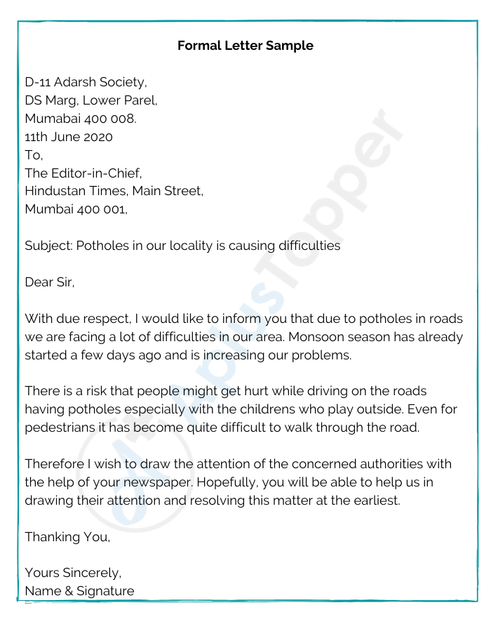 Formal Letter Format For Class 8 - Birthday Letter