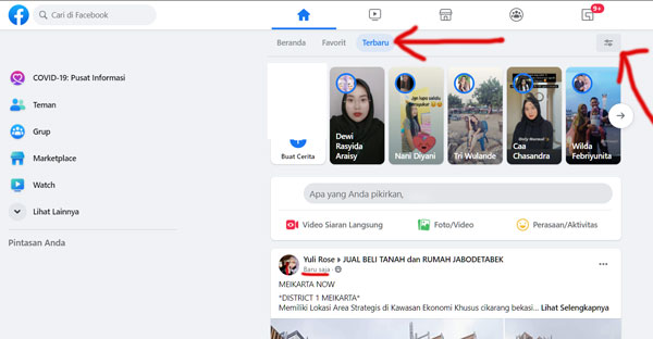 Cara Status Terbaru Facebook Muncul di Beranda - MeAplikasi