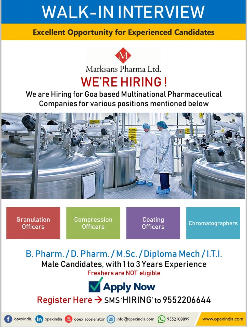 Marksans Pharma Ltd Walk In Interview on 13th june 2019