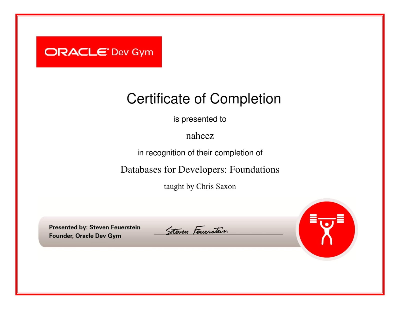 Naheez Thawfeeg's Blog: First Oracle® course completed and got certificate