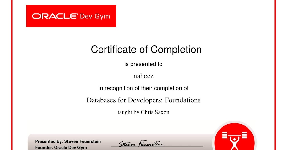Naheez Thawfeeg's Blog: First Oracle® course completed and got certificate