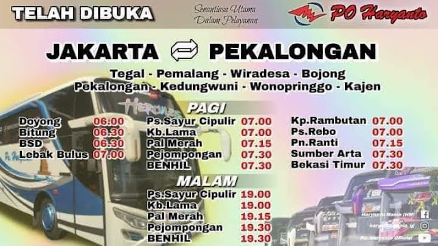 Rute Baru PO Haryanto Jakarta-Pekalongan PP - Jalur Bus