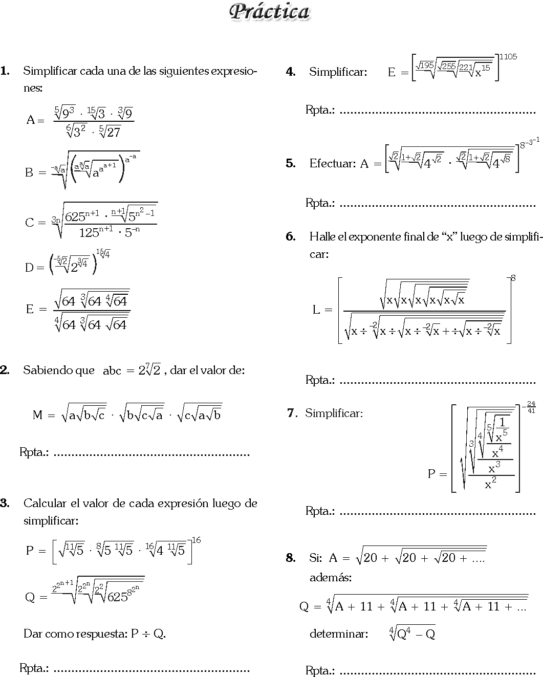TEORIA DE EXPONENTES EJERCICIOS RESUELTOS PDF