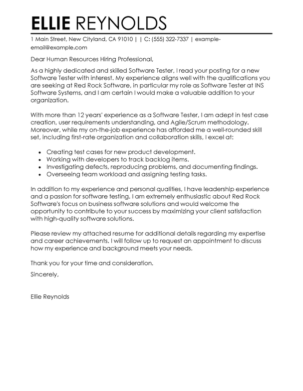 Software Quality Tester Cover Letter ~ Resume Letter