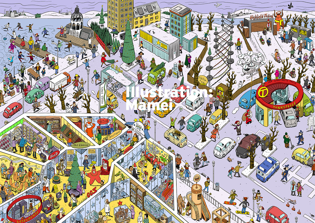 MAMEI's WIMMELBILDER: 115. Wimmelbild, Winter Pösnapark Leipzig