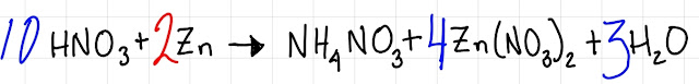 REDOX: HNO3 + Zn → NH4NO3 + Zn(NO3)2 + H2O [SOLUCIÓN]