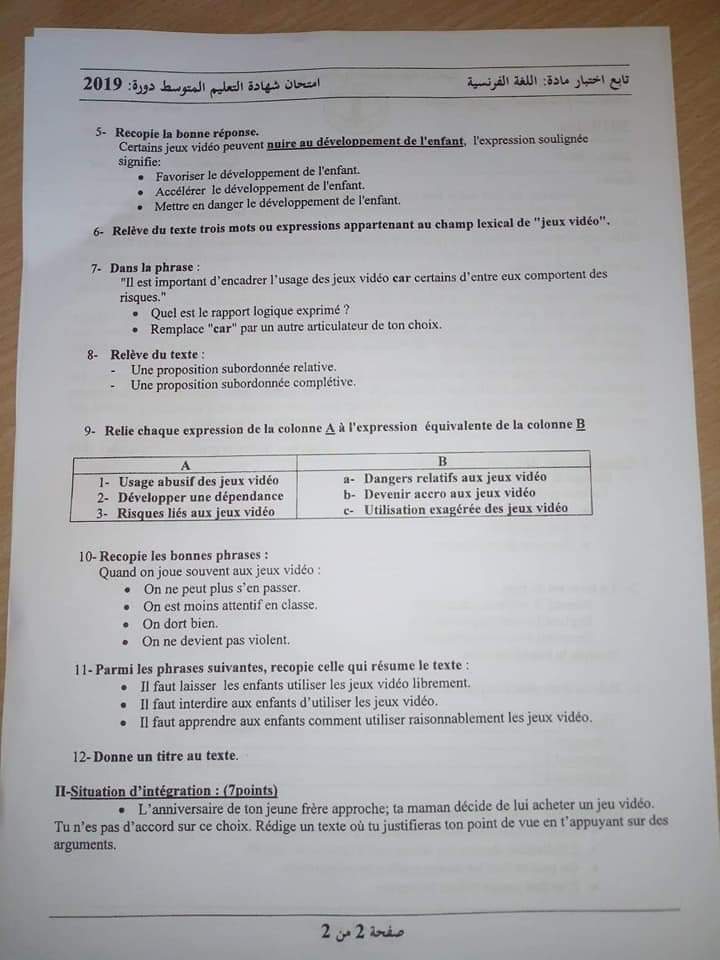 Sujet français Bem 2019