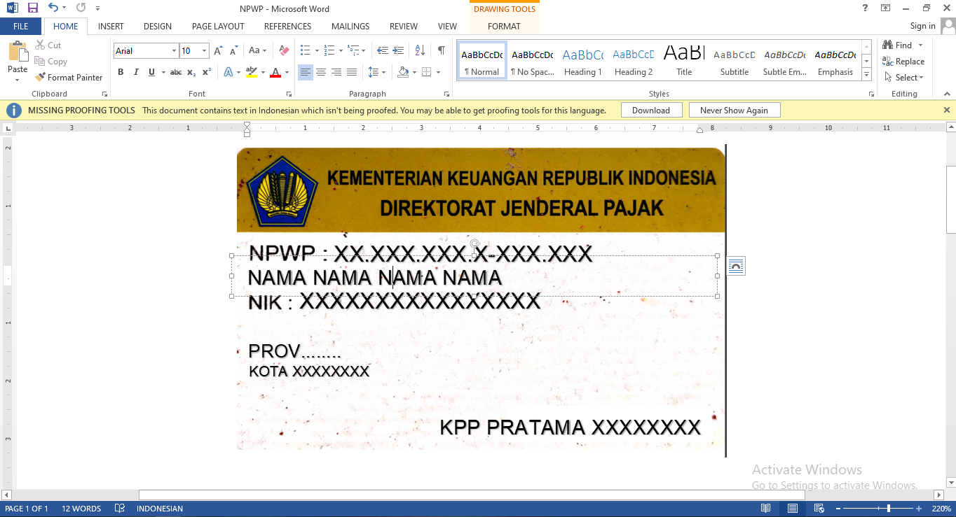 FORMAT KARTU NPWP KOSONG BISA DI EDIT UNTUK MEMBUAT NPWP | Mail Chaozkhaky