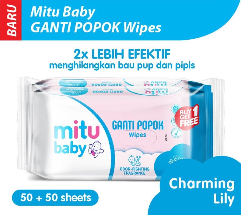Mitu Baby Ganti Popok Wipes 50 Sheets Buy 1 Get 1 - HK Mart Mitu Baby Ganti Popok Wipes 50 Sheets Buy 1 Get 1 - HK Mart