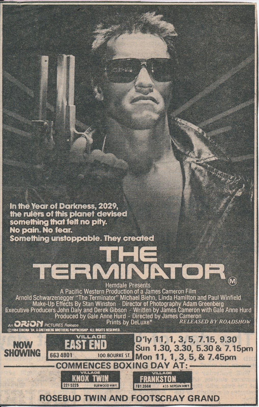 1970s and 80s Newspaper Movie Clippings: The Terminator