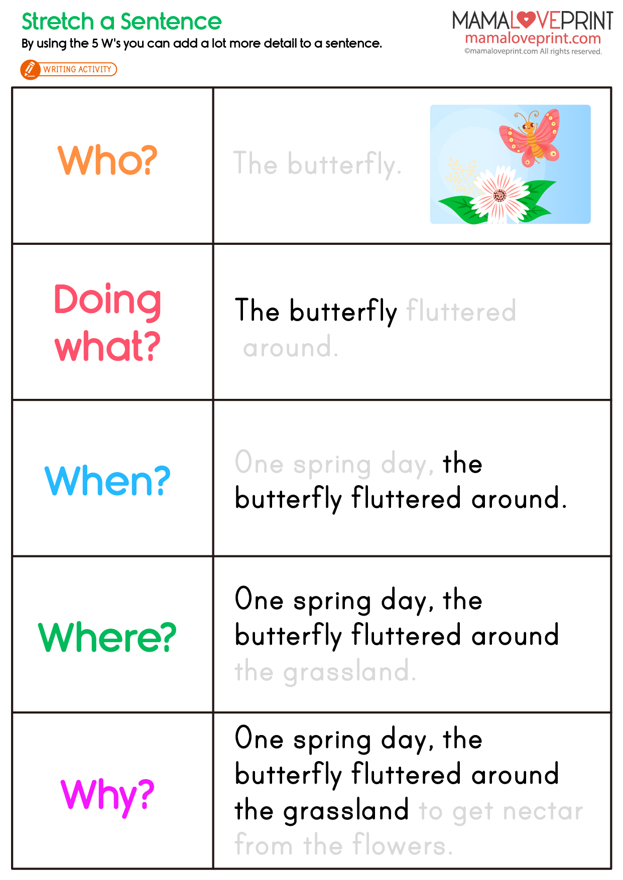 MamaLovePrint . Grade 1 English Worksheets . Writing Exercise (Stretch ...