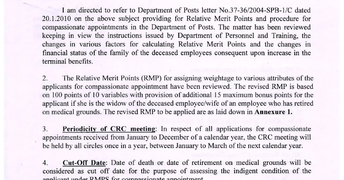 Scheme for Compassionate Appointment Relative Merit Points and ...