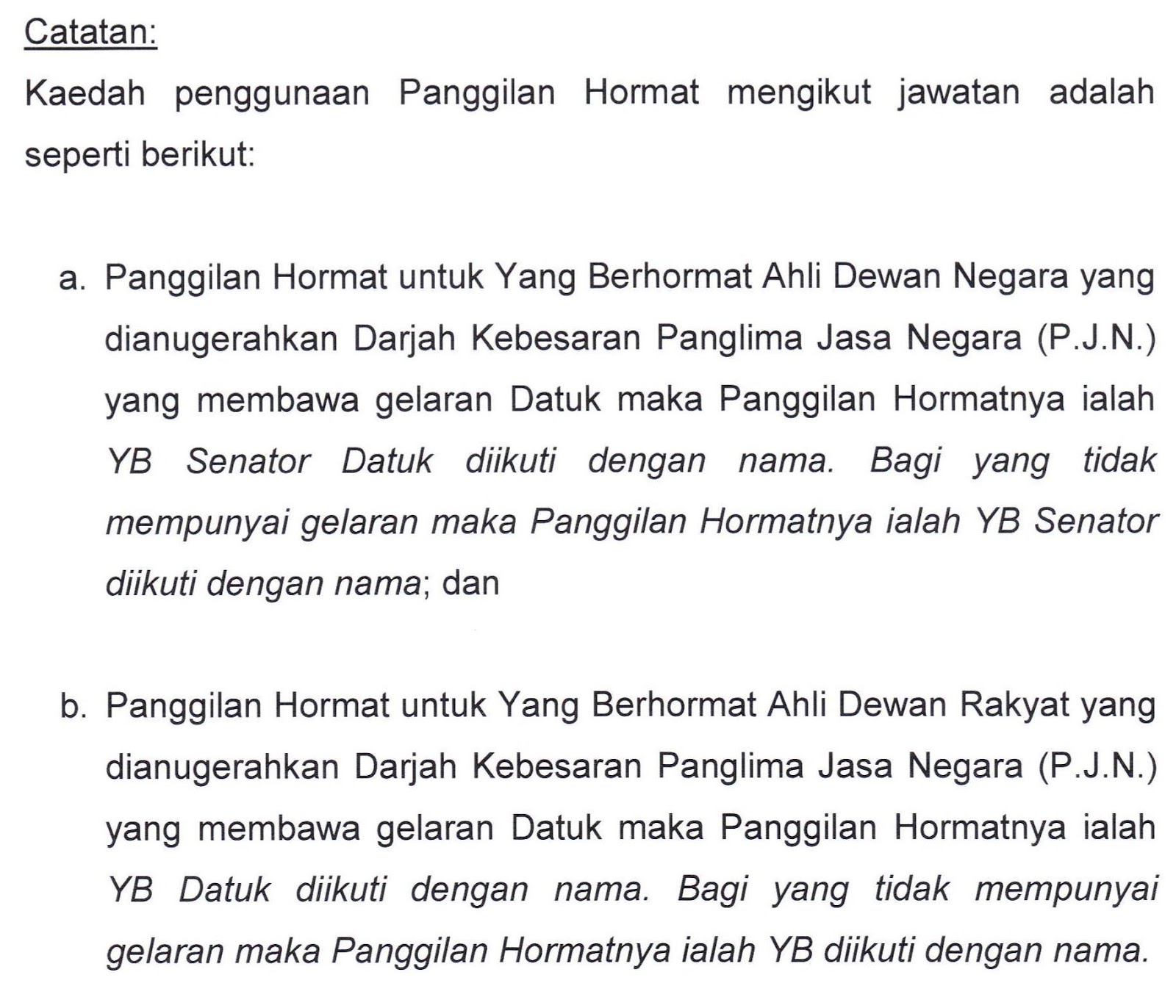 Panggilan Hormat Dan Kaedah Penggunaanya untuk Majlis Rasmi