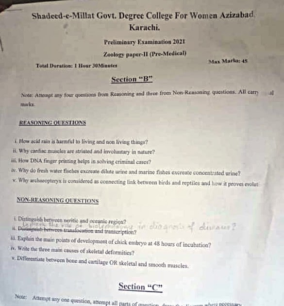 Education Is The Key To Success: Zoology Paper II - For Class XII (Science Group) - Preliminary ...