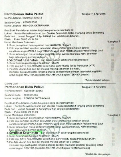 Buku Pelaut Online Di KSOP Tanjung Emas | IKAN DAN LAUT