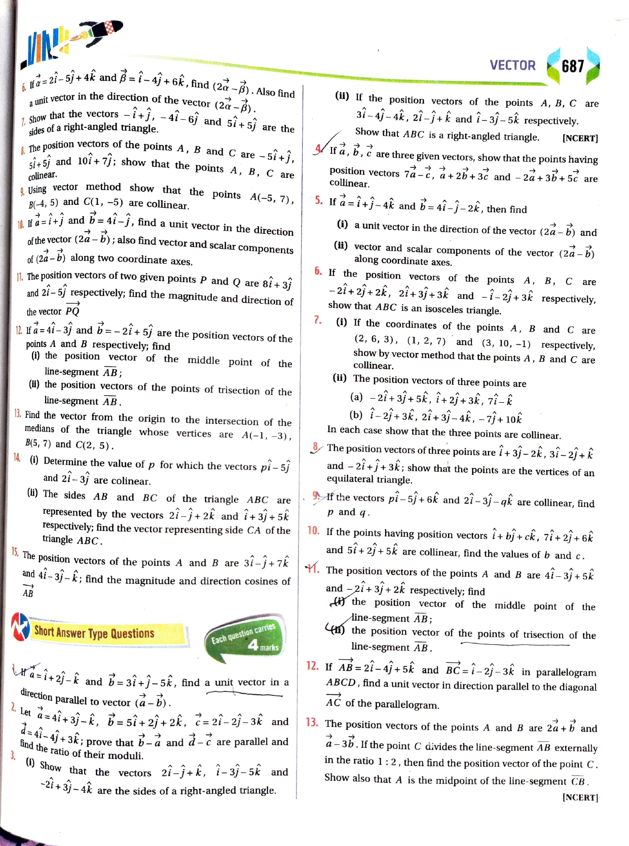 Class 12 SN DEY MATHS BOOK Free pdf download of exercise of vectors ...