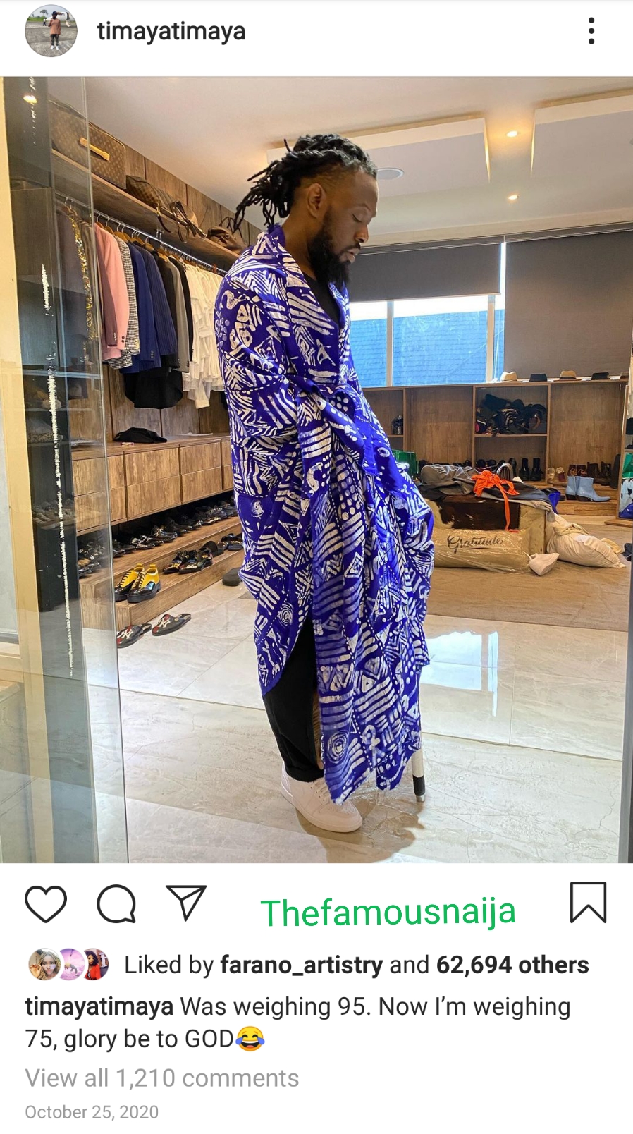 "Was weighing 95. Now I’m weighing 75, glory be to GOD😂".