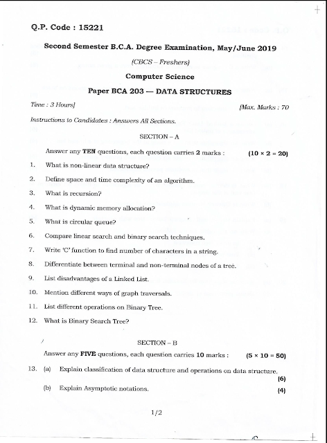 Bangalore University b.c.a. Computer Science Paper Bca 203 -data ...