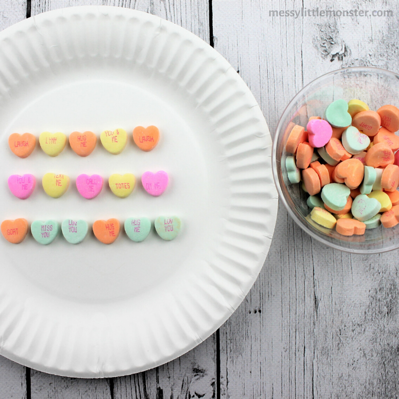 Valentine Conversation Heart Math - Messy Little Monster