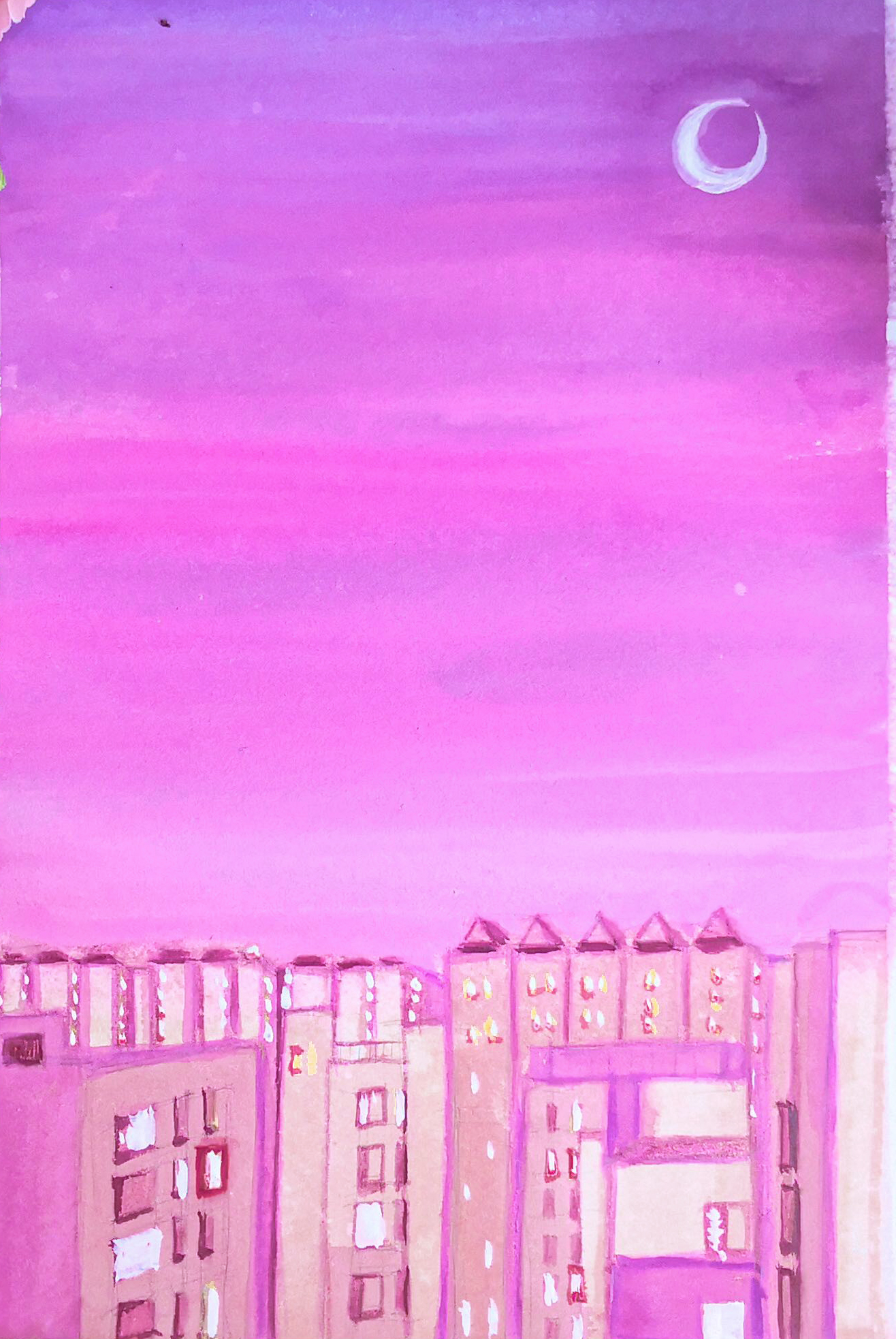 How to draw a pink style sunset with watercolor tutorial step by step ...