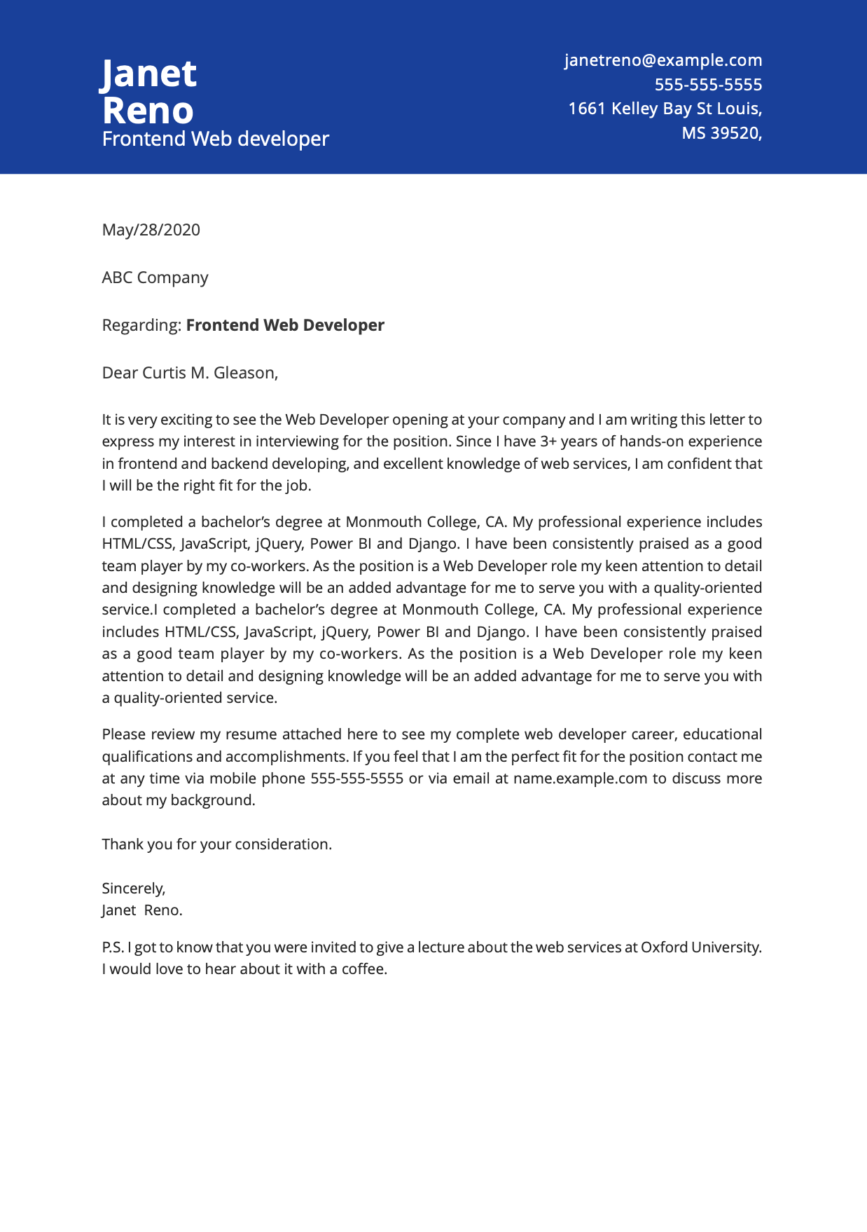 Web Developer Cover Letter ~ Thankyou Letter