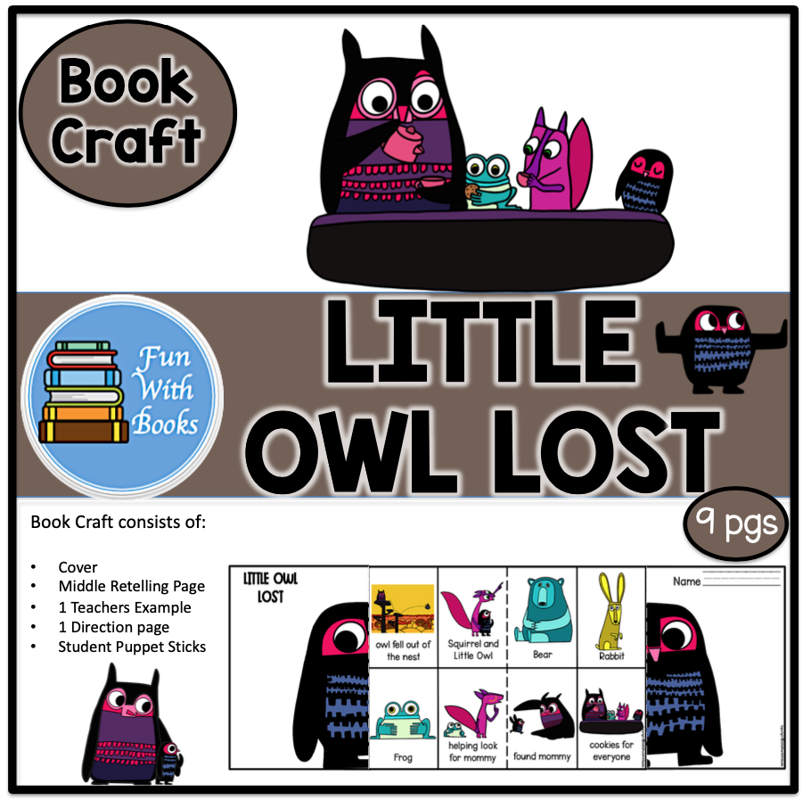 LITTLE OWL LOST BOOK CRAFT AND STUDENT PUPPET STICKS ~ Book Units by Lynn